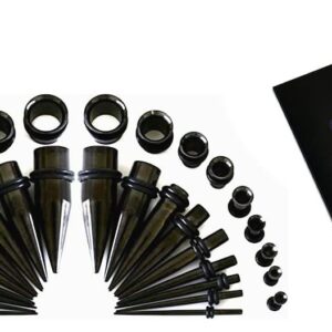 So Scene 36 Piece Ear Stretching Kit-Tapers and Plugs Ear Gauging Black Titanium 00g-14g