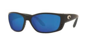 costa man sunglasses matte black frame, blue mirror lenses, 64mm