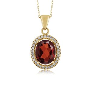 gem stone king 4.00 cttw 18k yellow gold plated silver red garnet pendant necklace for women | gemstone birthstone | oval 11x9mm | with 18 inch chain