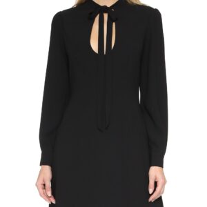 Jill Jill Stuart Women's Long Sleeve Cocktail Dress Front Cut Out and Tie at The Neck, Black, 10