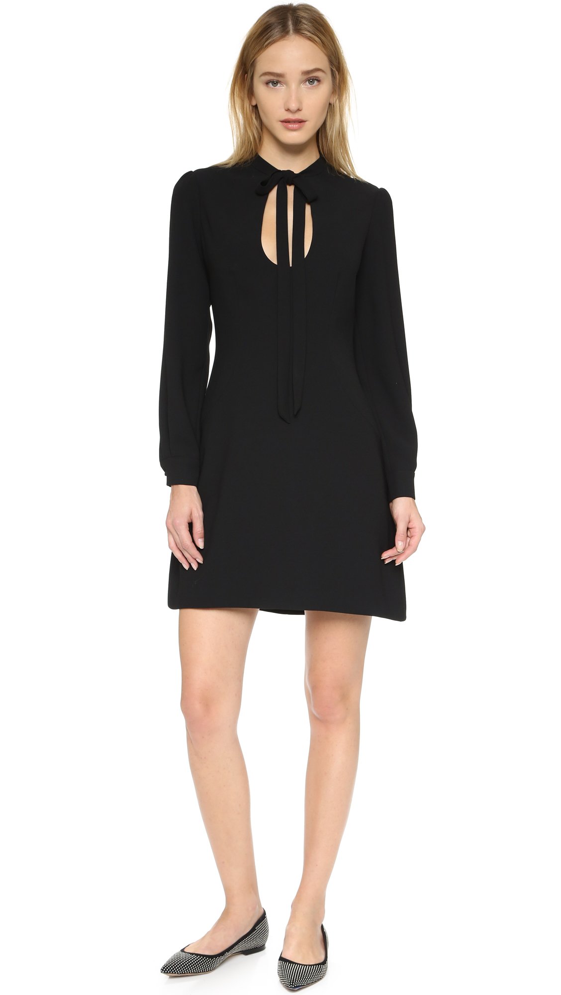 Jill Jill Stuart Women's Long Sleeve Cocktail Dress Front Cut Out and Tie at The Neck, Black, 10