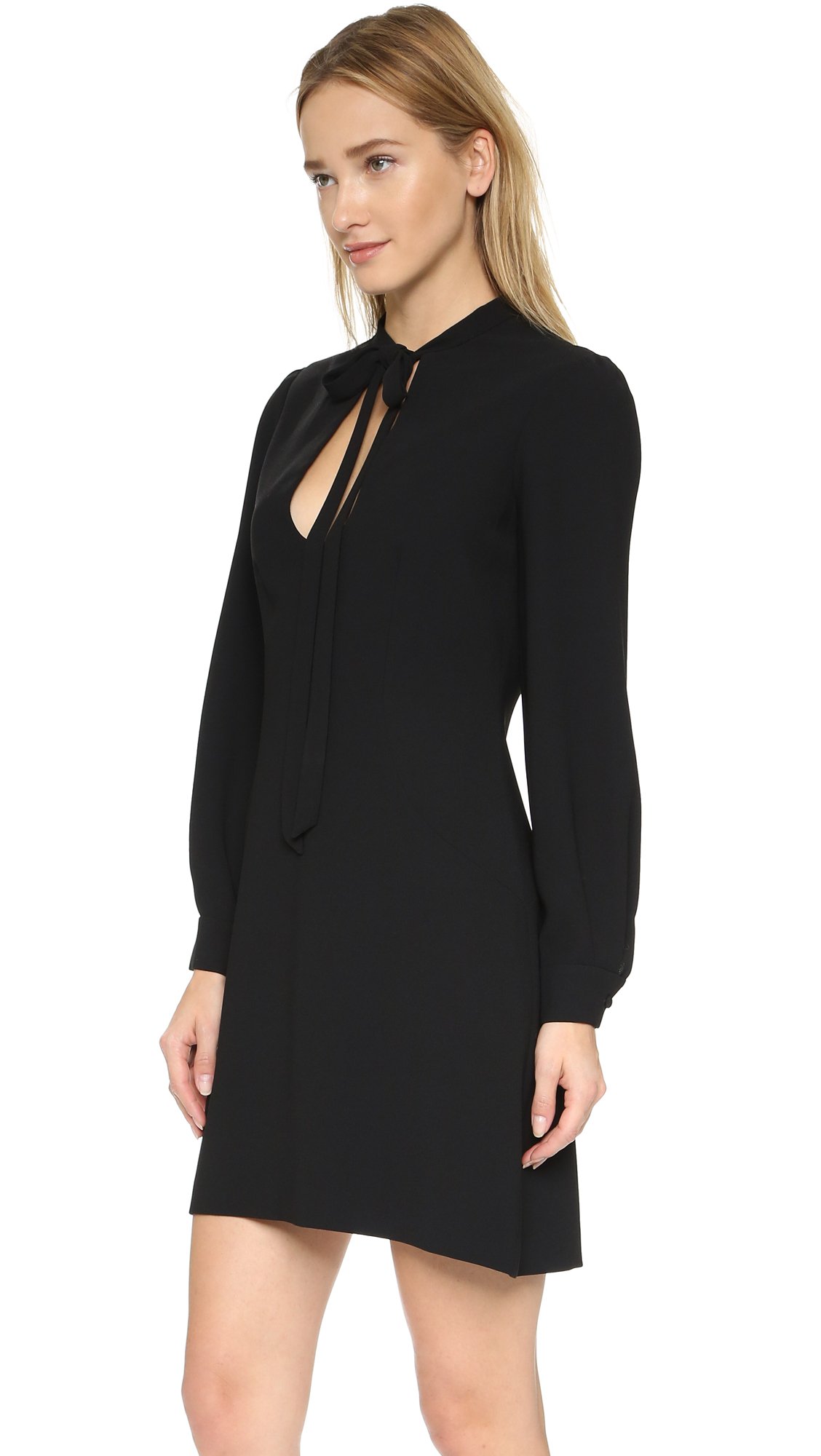 Jill Jill Stuart Women's Long Sleeve Cocktail Dress Front Cut Out and Tie at The Neck, Black, 10