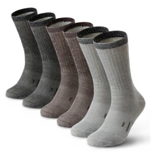 3 pairs thermal 80% merino wool socks hiking crew, black, gray, brown, men’s shoe size 9-12, women’s 11-13