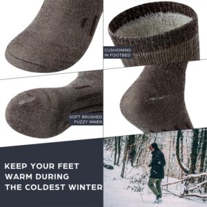 3 Pairs Thermal 80% Merino Wool Socks Hiking Crew, black, gray, brown, men’s shoe size 9-12, women’s 11-13