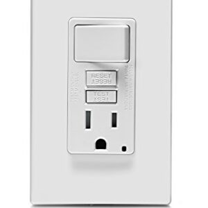 Leviton GFCI Switch Outlet Combo, 15 Amp, Self Test, Tamper-Resistant with LED Indicator Light, Saves Space, GFSW1-W, White