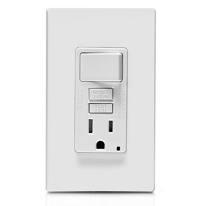 Leviton GFCI Switch Outlet Combo, 15 Amp, Self Test, Tamper-Resistant with LED Indicator Light, Saves Space, GFSW1-W, White