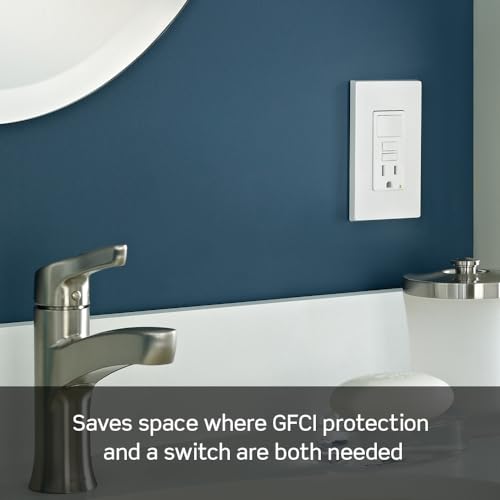 Leviton GFCI Switch Outlet Combo, 15 Amp, Self Test, Tamper-Resistant with LED Indicator Light, Saves Space, GFSW1-W, White