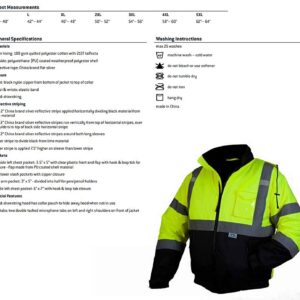 Pyramex Safety RJ3210XL RJ32 Series Jackets Hi-Vis Lime Bomber Jacket with Quilted Lining- Size Extra Large