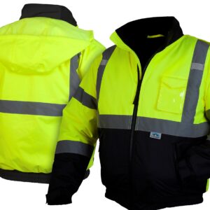 Pyramex Safety RJ3210XL RJ32 Series Jackets Hi-Vis Lime Bomber Jacket with Quilted Lining- Size Extra Large