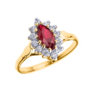 genuine ruby and diamond 10k yellow gold proposal engagement ring (size 10)