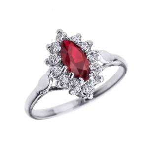 genuine ruby and diamond 10k white gold proposal engagement ring (size 10)