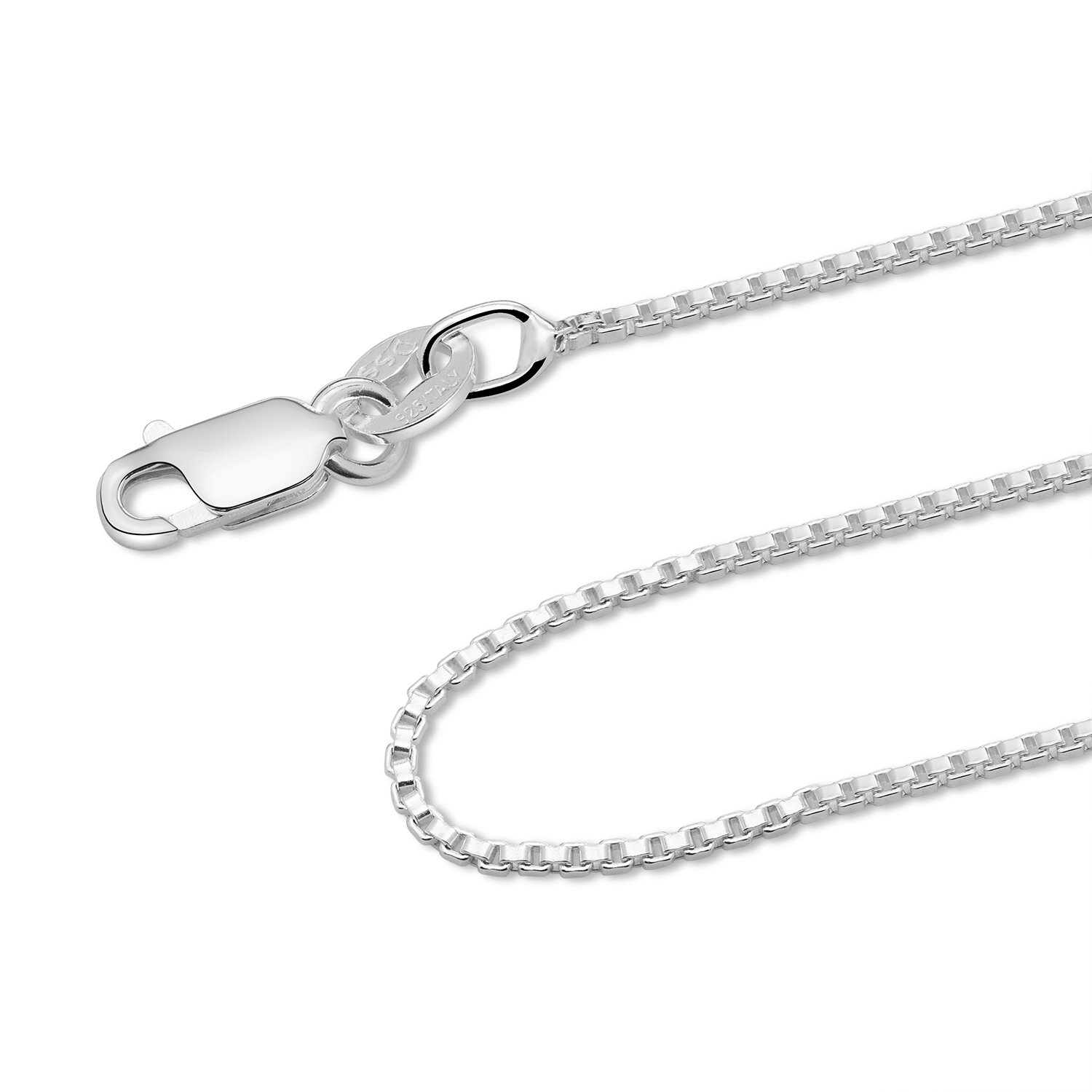 925 Sterling Silver 1MM Box Chain Lobster Claw Clasp 18 inch