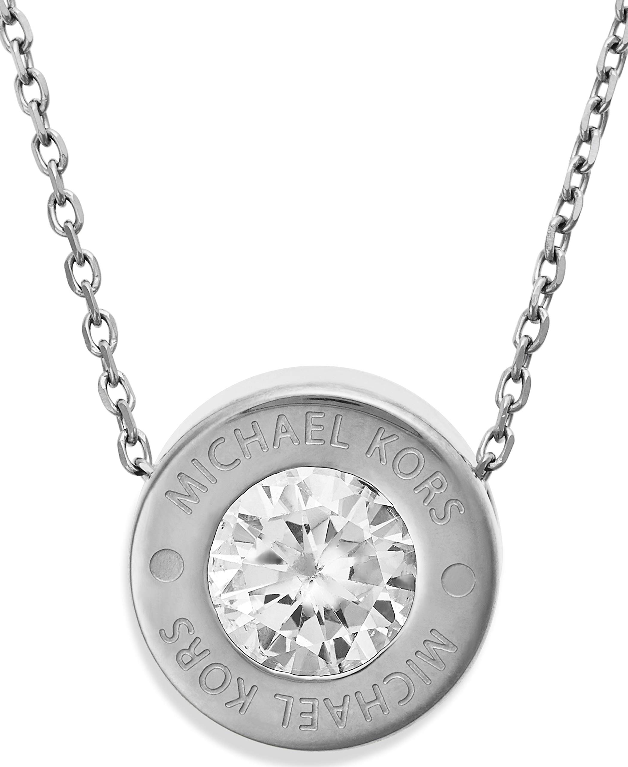 Michael Kors Stainless Steel and Pavé Crystal Pendant Necklace for Women, Color: Silver (Model: MKJ5341040)