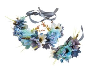 vivivalue flower wreath crown boho flower headband hair garland floral headpiece halo with wrist wedding party festival photos blue