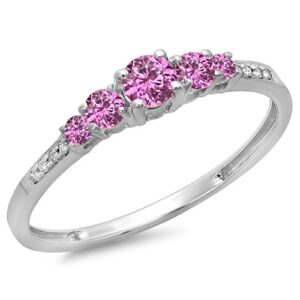 dazzlingrock collection 14k round cut pink sapphire & white diamond ladies bridal 5 stone engagement ring, white gold, size 7