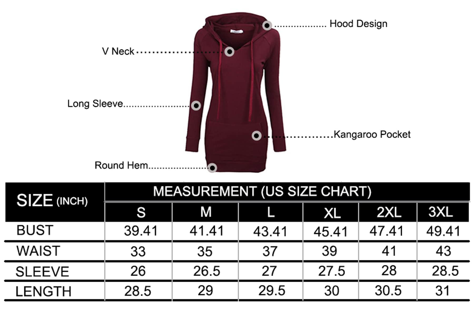 BEPEI Hoodies for Women,Fashion V Neck Pocket Jersey Shirt Fall Trend Dressy Blouses Long Sleeve Drawstrings Sweatshirts Comfy A Line Tunic Top 2024 Oversized Plus Size Wine 2XL