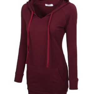 BEPEI Hoodies for Women,Fashion V Neck Pocket Jersey Shirt Fall Trend Dressy Blouses Long Sleeve Drawstrings Sweatshirts Comfy A Line Tunic Top 2024 Oversized Plus Size Wine 2XL