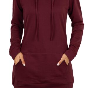 BEPEI Hoodies for Women,Fashion V Neck Pocket Jersey Shirt Fall Trend Dressy Blouses Long Sleeve Drawstrings Sweatshirts Comfy A Line Tunic Top 2024 Oversized Plus Size Wine 2XL