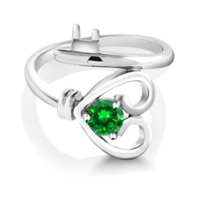 Gem Stone King 925 Sterling Silver Green Simulated Emerald Heart Key Ring For Women (0.84 Cttw, Round 5MM, Available In Size 5, 6, 7, 8, 9)