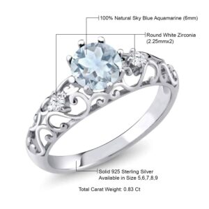 Gem Stone King Sky Blue Aquamarine 925 Sterling Silver Engagement Ring For Women (0.83 Cttw, Gemstone Birthstone, Available In Size 5, 6, 7, 8, 9)