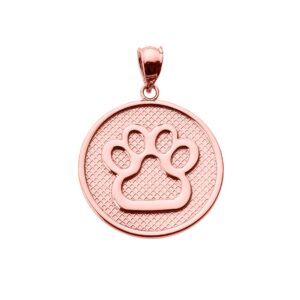 10k rose gold dog paw print disc charm pendant