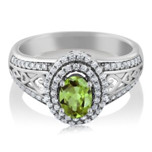 gem stone king 1.36 cttw green peridot engagement ring in 925 sterling silver | gemstone birthstone | oval 6x4mm | wedding anniversary promise ring for women | available in size 5, 6, 7, 8, 9