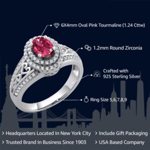 Gem Stone King 1.24 Cttw Pink Tourmaline Engagement Ring For Women In 925 Sterling Silver | Oval 6X4MM | Available In Size 5,6,7,8,9