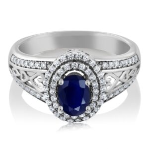 gem stone king 925 sterling silver blue sapphire ring for women (1.41 cttw, center stone: 6x4mm, gemstone birthstone, available in size 5, 6, 7, 8, 9)