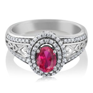 gem stone king 925 sterling silver red created ruby ring for women | 1.36 cttw | oval 6x4mm | available in size 5,6,7,8,9