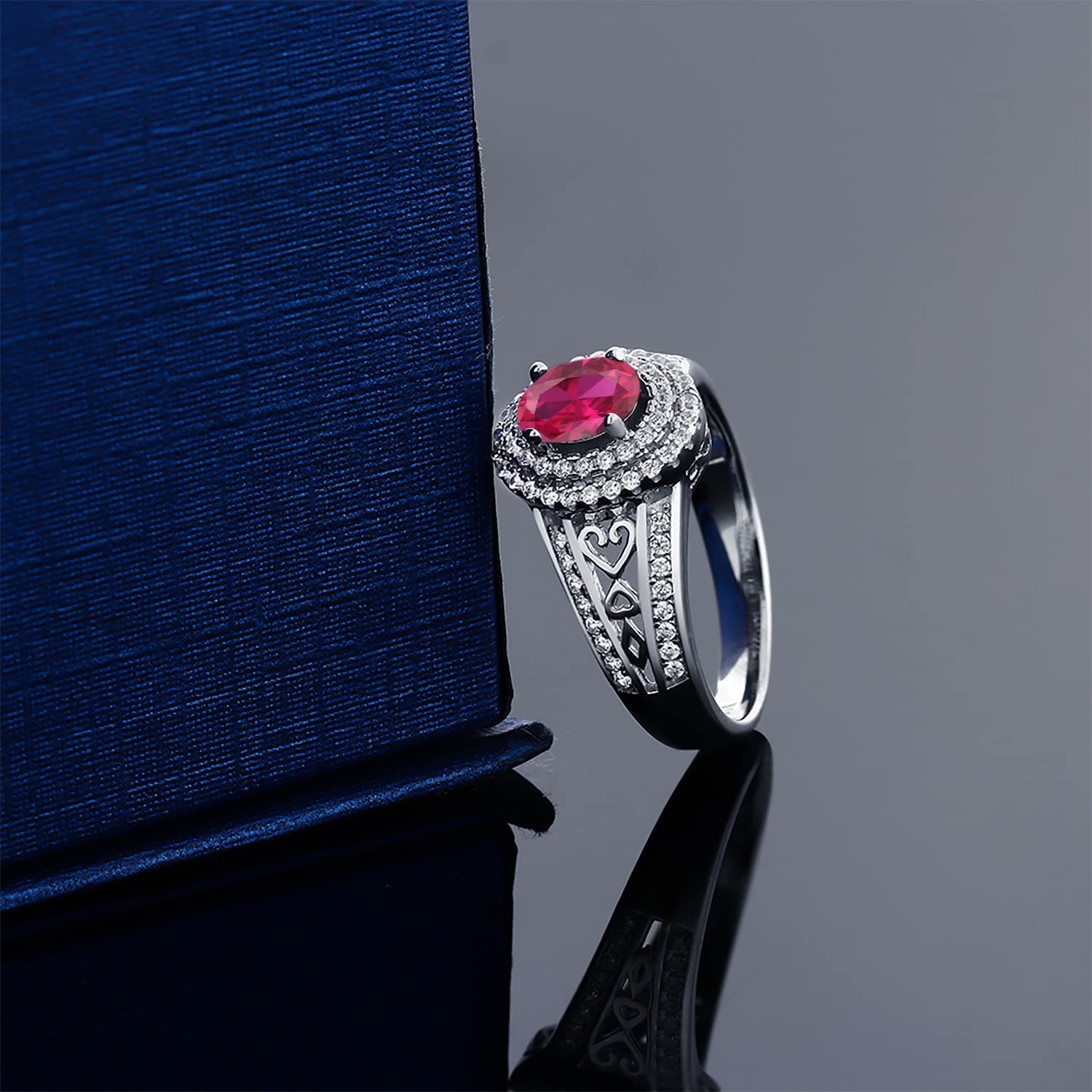 Gem Stone King 925 Sterling Silver Red Created Ruby Ring For Women | 1.36 Cttw | Oval 6X4MM | Available In Size 5,6,7,8,9