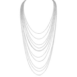 humble chic rhinestone necklace for women - 925 sterling silver plated long layered necklaces for women, sparkly fashion simulated diamond chain, trendy statement jewelry, long layered - silver