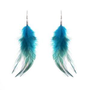 lureme® bohemian style feathers with small feather tassel dangle earrings for women(02004736) (blue)