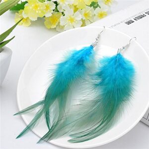 Lureme® Bohemian Style Feathers with Small Feather Tassel Dangle Earrings for Women(02004736) (Blue)