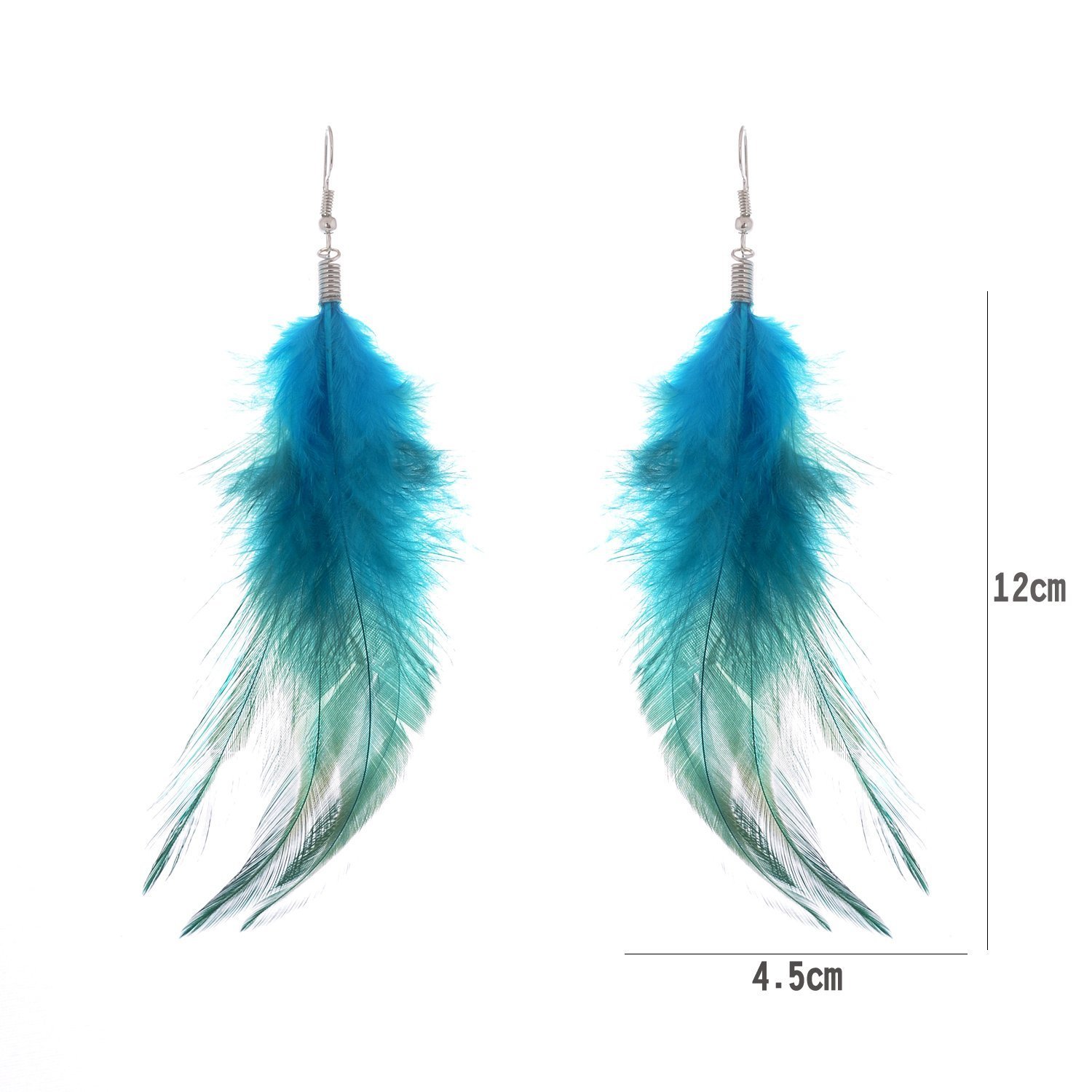 Lureme® Bohemian Style Feathers with Small Feather Tassel Dangle Earrings for Women(02004736) (Blue)