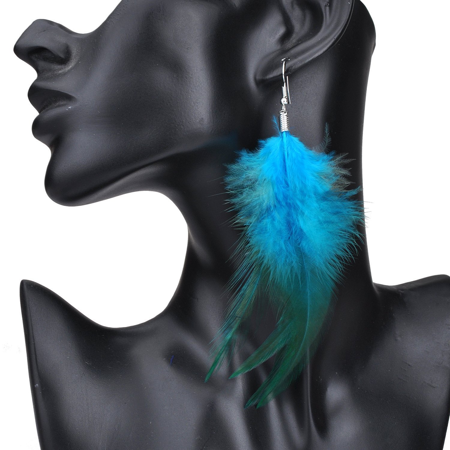 Lureme® Bohemian Style Feathers with Small Feather Tassel Dangle Earrings for Women(02004736) (Blue)