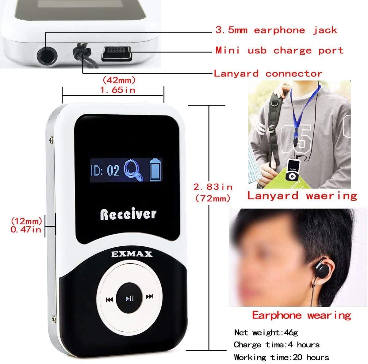 EXMAX ATG-100T 195MHz Wireless Tour Guide System Voice Audio Transmission +32-Slot Charge Case for School Teaching Tour Guides Conference Church Translation City Trip(2 Transmitters and 30 Receivers)