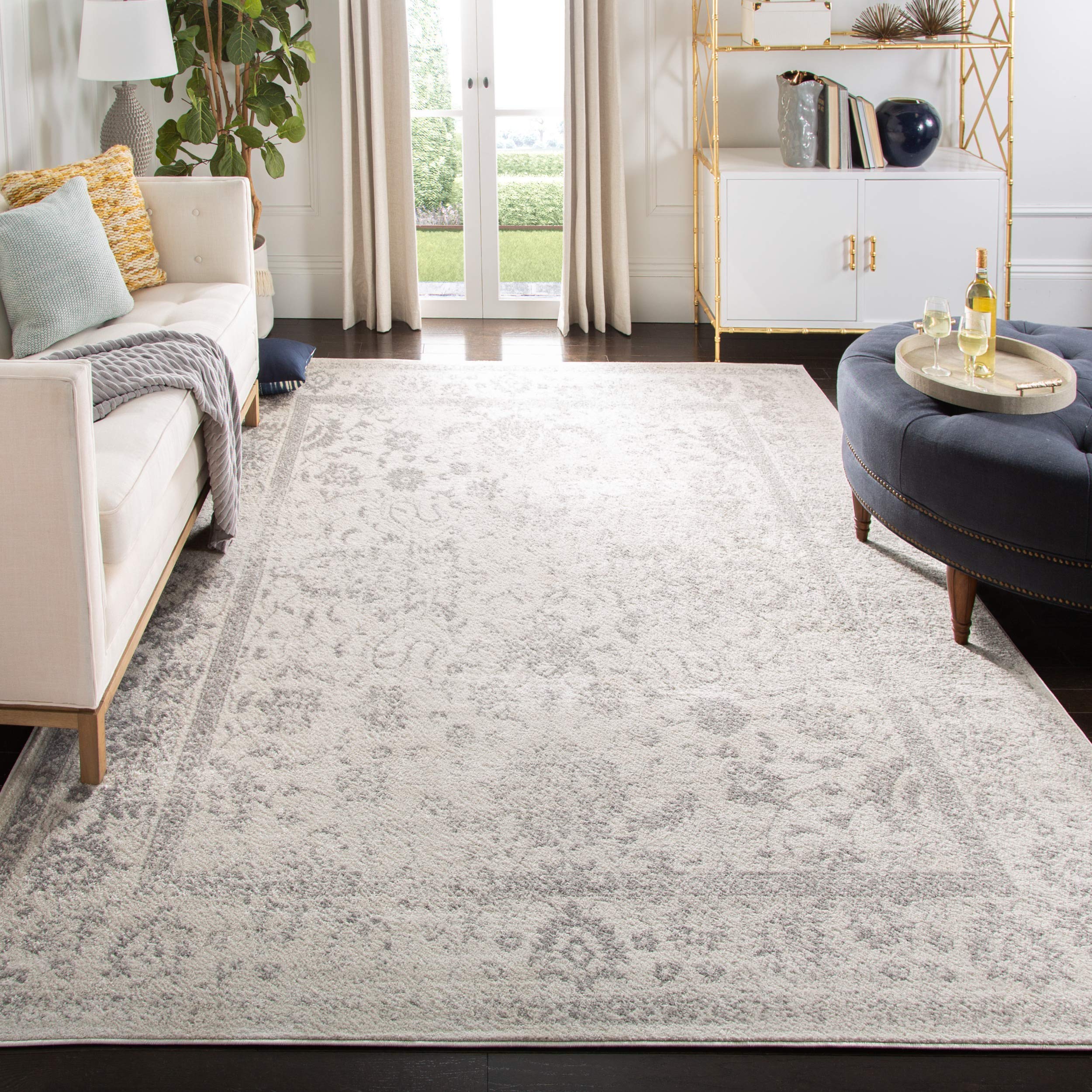 SAFAVIEH Adirondack Collection X-Large Area Rug - 11' x 15', Ivory & Silver, Oriental Distressed Design, Non-Shedding & Easy Care, Ideal for High Traffic Areas in Living Room, Bedroom (ADR109C)