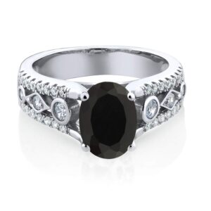 Gem Stone King 925 Sterling Silver Black Onyx Engagement Ring For Women (1.81 Cttw, Gemstone Birthstone, Available In Size 5, 6, 7, 8, 9)