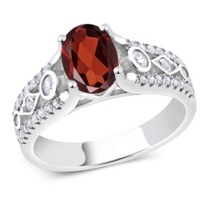 gem stone king 925 sterling silver red garnet engagement ring for women (1.76 cttw, gemstone birthstone, available in size 5, 6, 7, 8, 9)