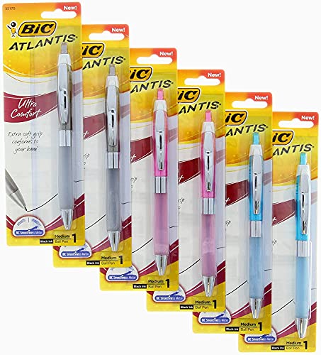 BIC Atlantis Ultra Comfort Ballpoint Pens, Assorted Barrels, 6 Count (Pack of 1)