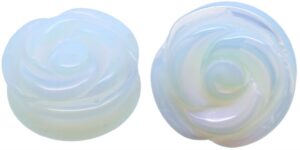 hand carved opalite rose organic stone ear plugs gauges sold in pairs (10mm-00 gauge)