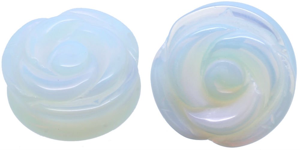 Hand Carved Opalite Rose Organic Stone Ear Plugs Gauges Sold in Pairs (10mm-00 gauge)