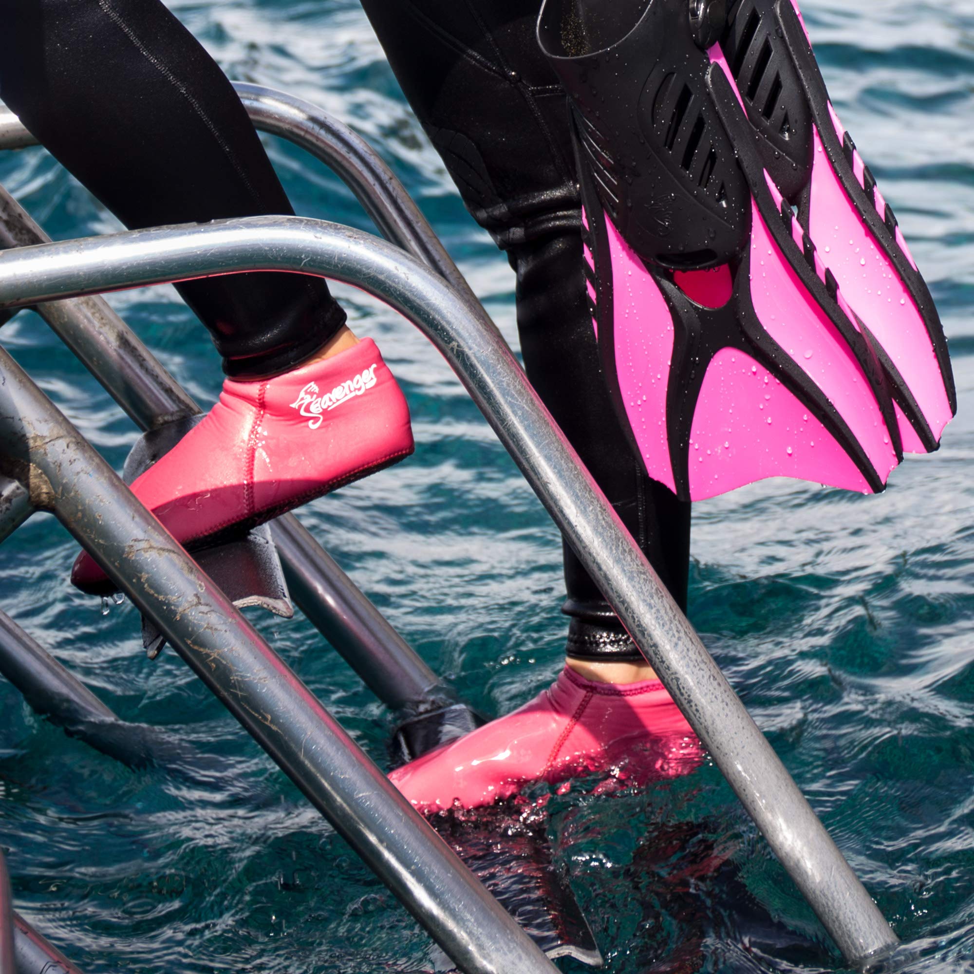 Seavenger Zephyr 3mm Neoprene Socks | Wetsuit Booties for Scuba Diving, Snorkeling, Swimming (Pink, Small)