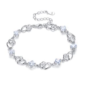 elequeen 925 sterling silver cz double love open heart tennis bracelet, 6.9"+1.2" extender (silver)