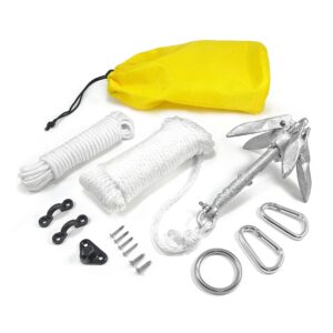 propel paddle gear by shoreline marine folding anchor kit | 1.5lb weight | unique 4-fluke design | easy to install, 30ft nylon line | white line & silver anchor | boating accessory