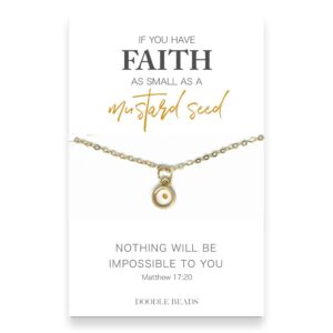 doodle beads mustard seed faith necklace, gold with 15-17" adjustable chain. encouragement, faith jewelry