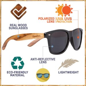 Woodies Zebra Wood Classic Black Sunglasses for Men and Women | Dark Polarized Lenses | 100% UVA/UVB Protection