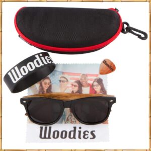 Woodies Zebra Wood Classic Black Sunglasses for Men and Women | Dark Polarized Lenses | 100% UVA/UVB Protection