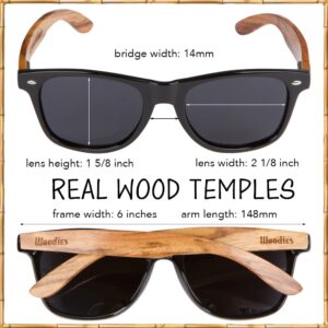 Woodies Zebra Wood Classic Black Sunglasses for Men and Women | Dark Polarized Lenses | 100% UVA/UVB Protection