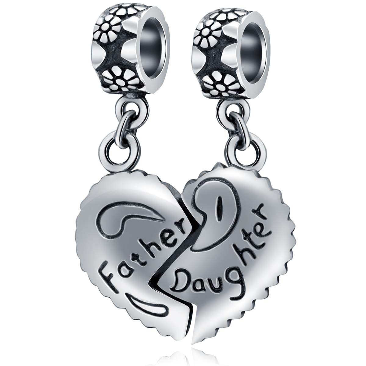 Father Daughter Split Heart Charms, fit Pandora Bracelet, 925 Sterling Silver Family Theme Charm Dangle Bead, Love Gifts for Dad/Men/Grandfather/Christmas/Birthday